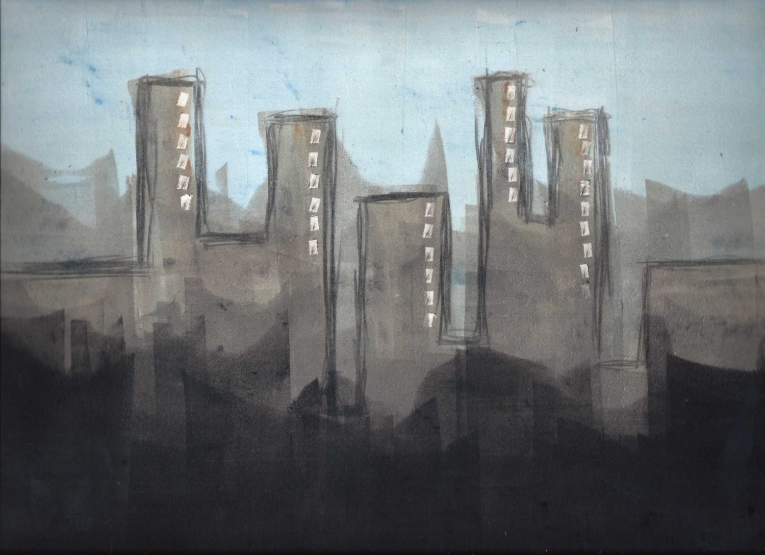Cityscape #1 - Original Hand Pulled Monotype - Etsy