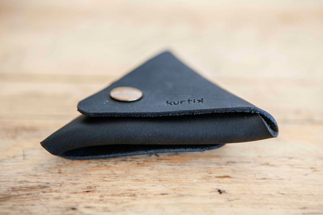 Black TRIANGLE Leather PURSE // Small Leather Coin Wallet // Mens Coin ...