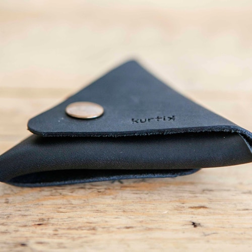 Black TRIANGLE Leather PURSE // Small Leather Coin Wallet // - Etsy