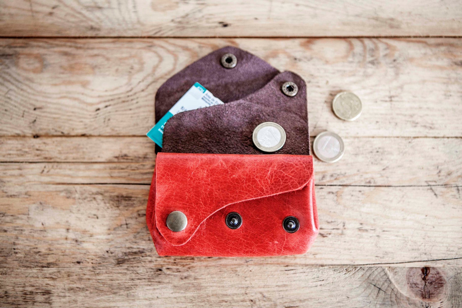 Red Leather Purse / Small Leather Wallet With Coins / Vintage - Etsy