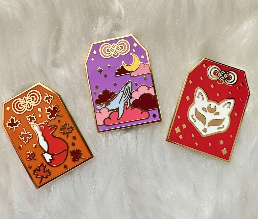 Animal Omamori Hard Enamel Pin | Kitsune, Celestial Whale, Fall Fox ...