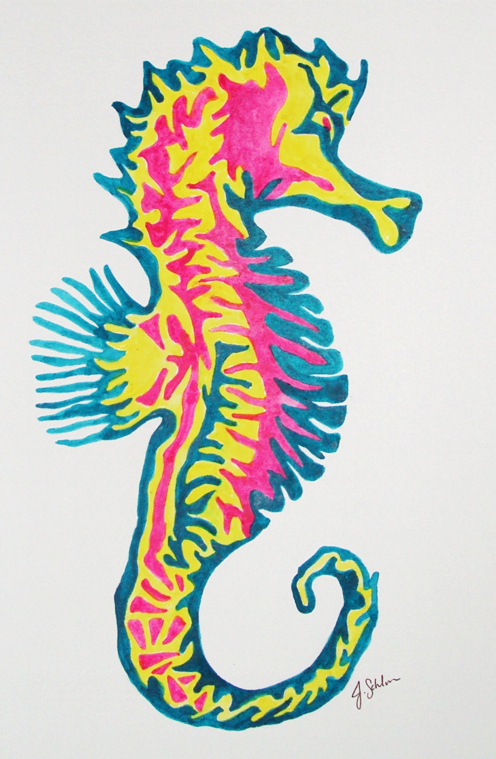 Original Seahorse Watercolor Painting Abstract Seahorse Art