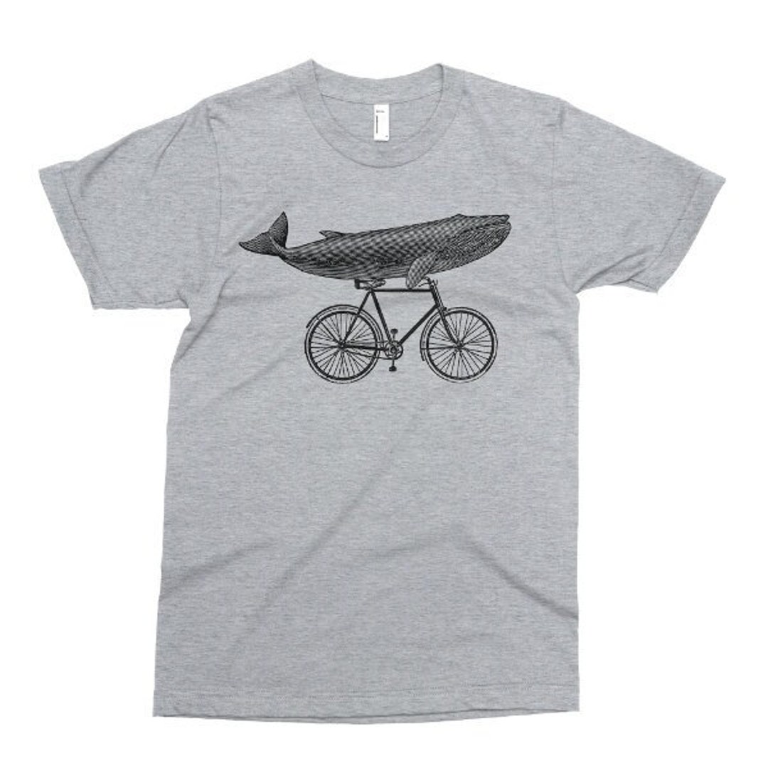 Whale Riding Bicycle T Shirt, Printed on Soft Ringspun Cotton, Funny ...
