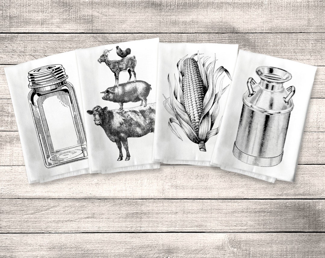 Flour Sack Towel, Farmer Iowa Towel Kitchen Towel Set, Milk Can, Corn ...