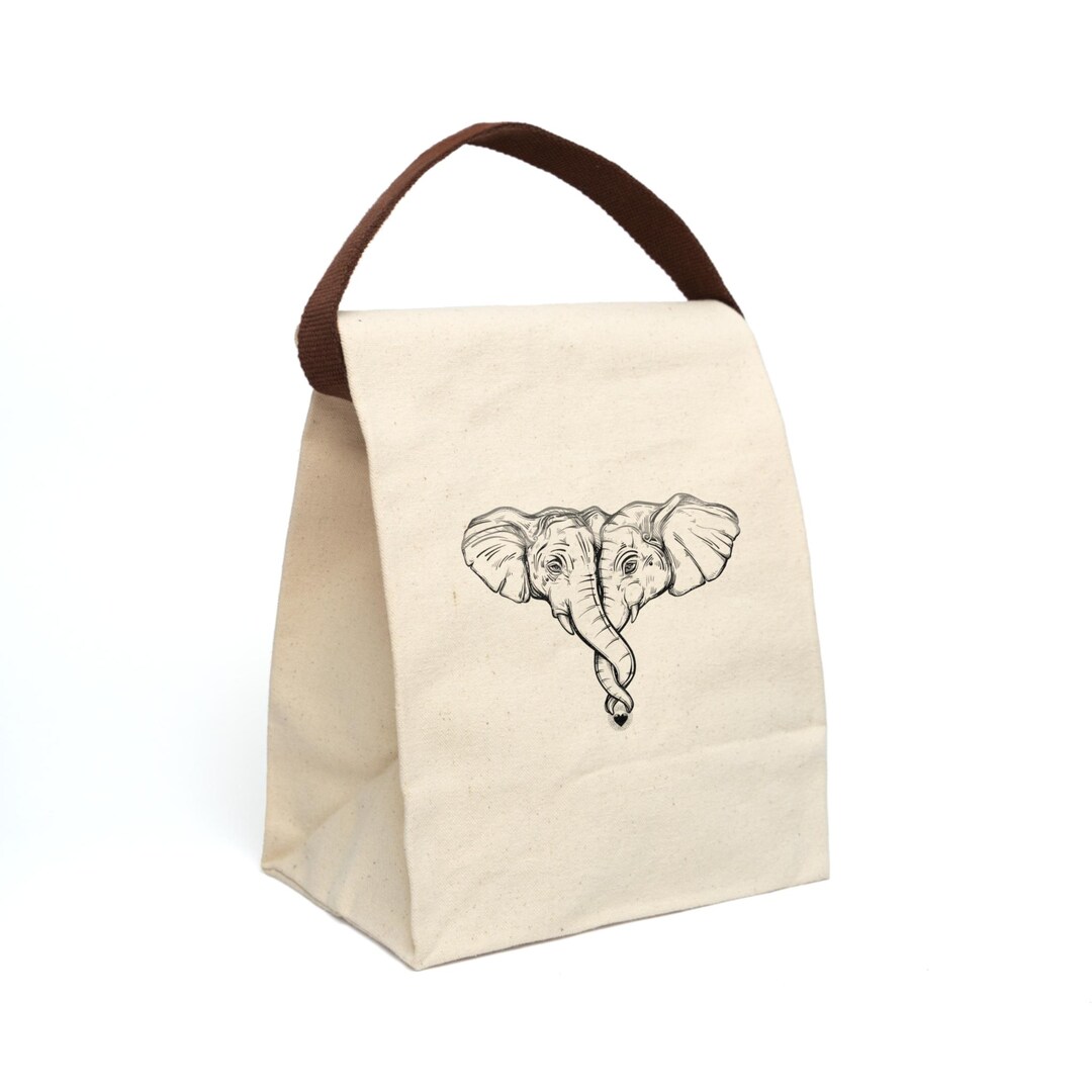 Hugging Elephants Lunch Sack, Zoo Animal, Safari, Canvas Lunch Bag With ...