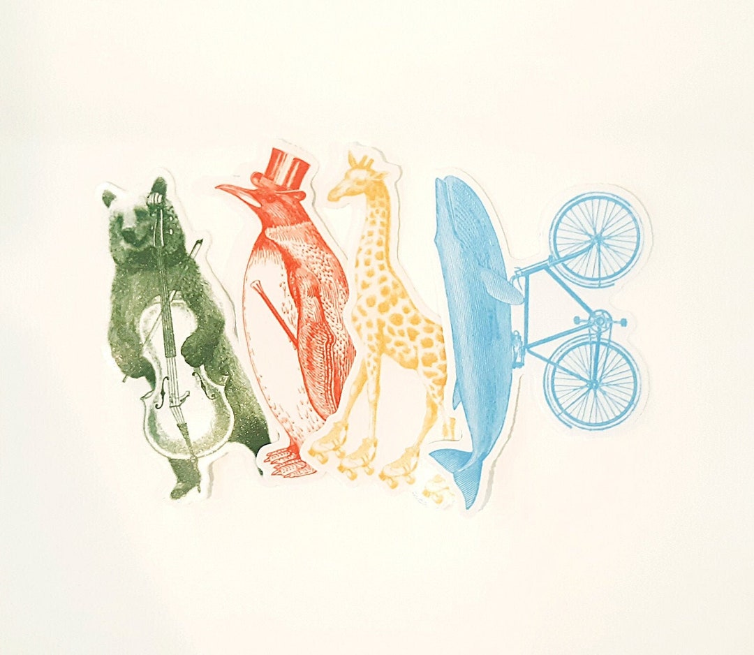Funny Animal Sticker Pack, Glossy Vinyl Decal, Skating Giraffe, Cello ...