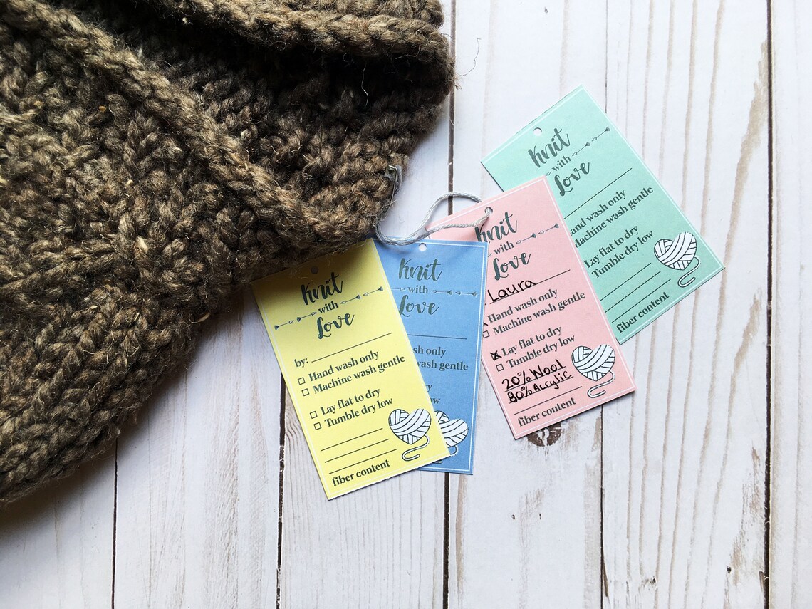 Hand Knit With Love Care Tags DOWNLOAD Knit Care | Etsy