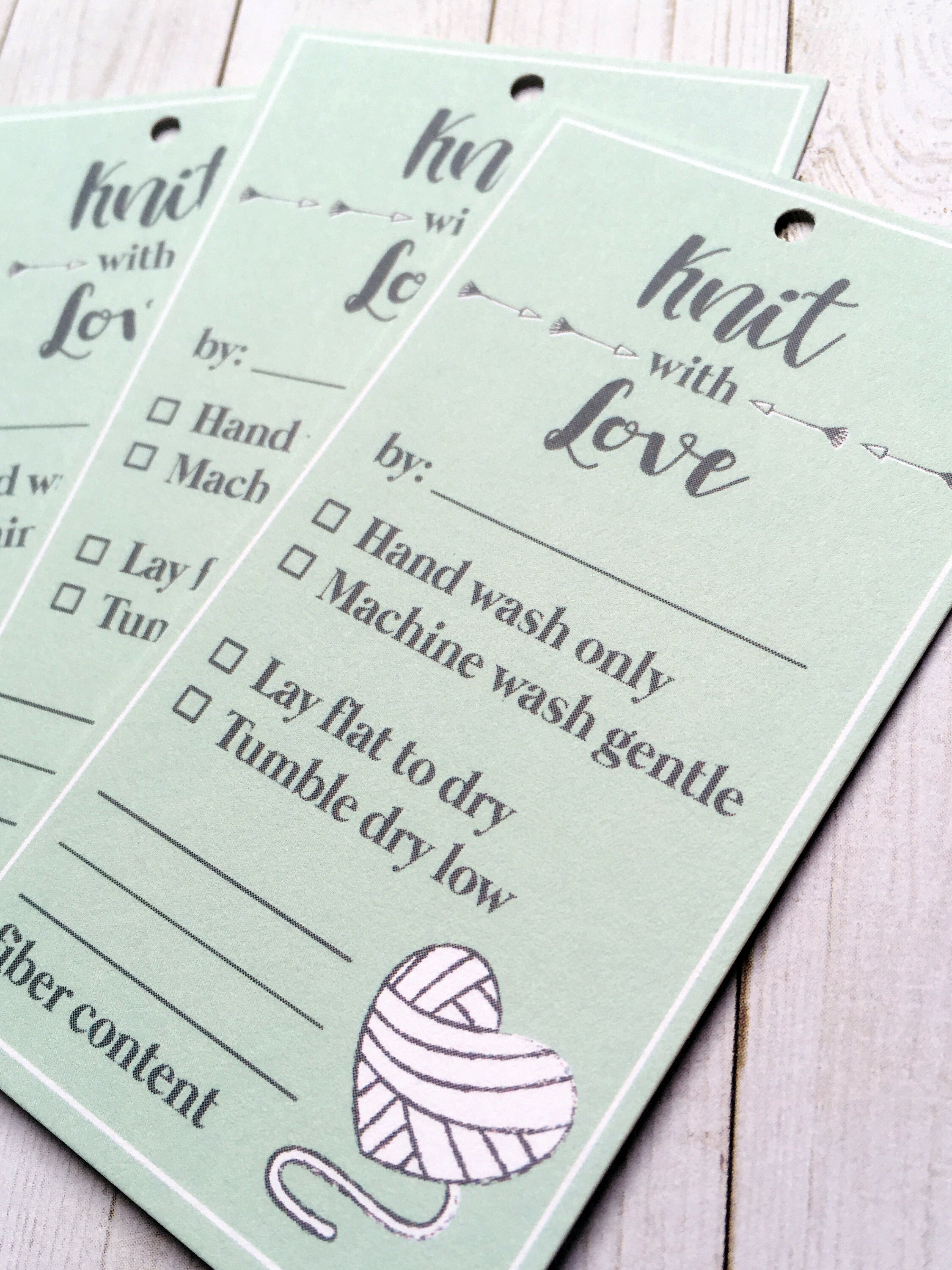 Set of 10 25 or 50 PRINTED Hand Knit Care Tags in TEAL or - Etsy