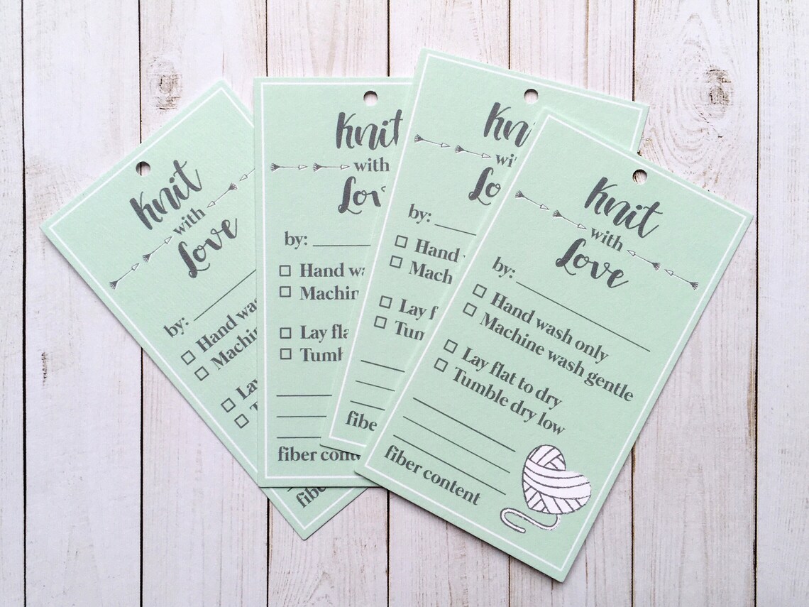 Set of 10 25 or 50 PRINTED Hand Knit Care Tags in TEAL or - Etsy