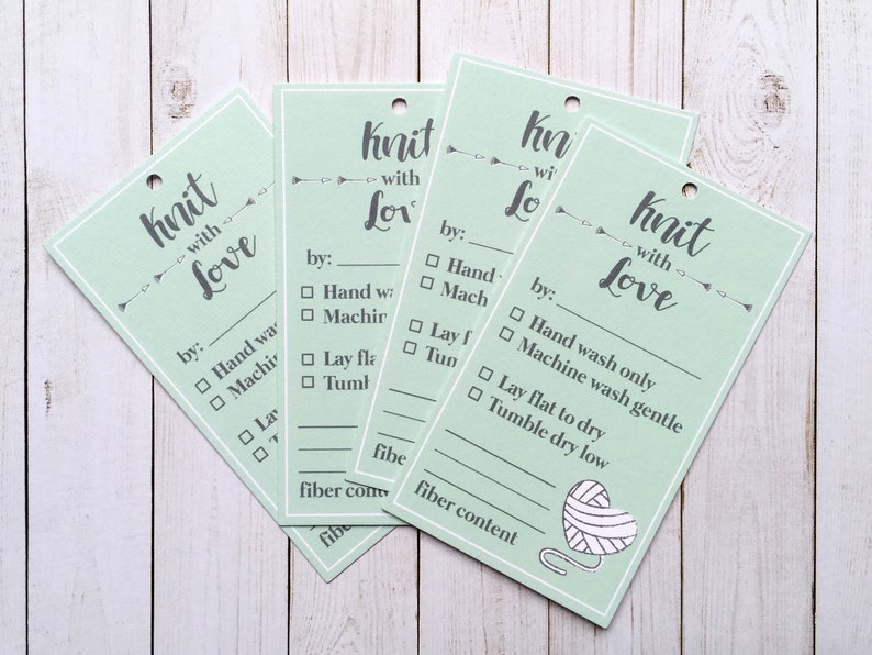 Set of 10 25 or 50 PRINTED Hand Knit Care Tags in TEAL or - Etsy