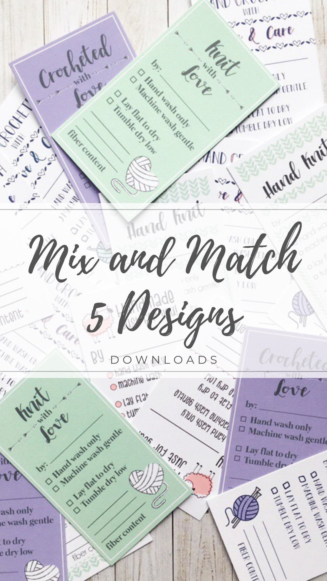Mix and Match 5! Care Tag Design Package - Care Tags DOWNLOAD - Care ...