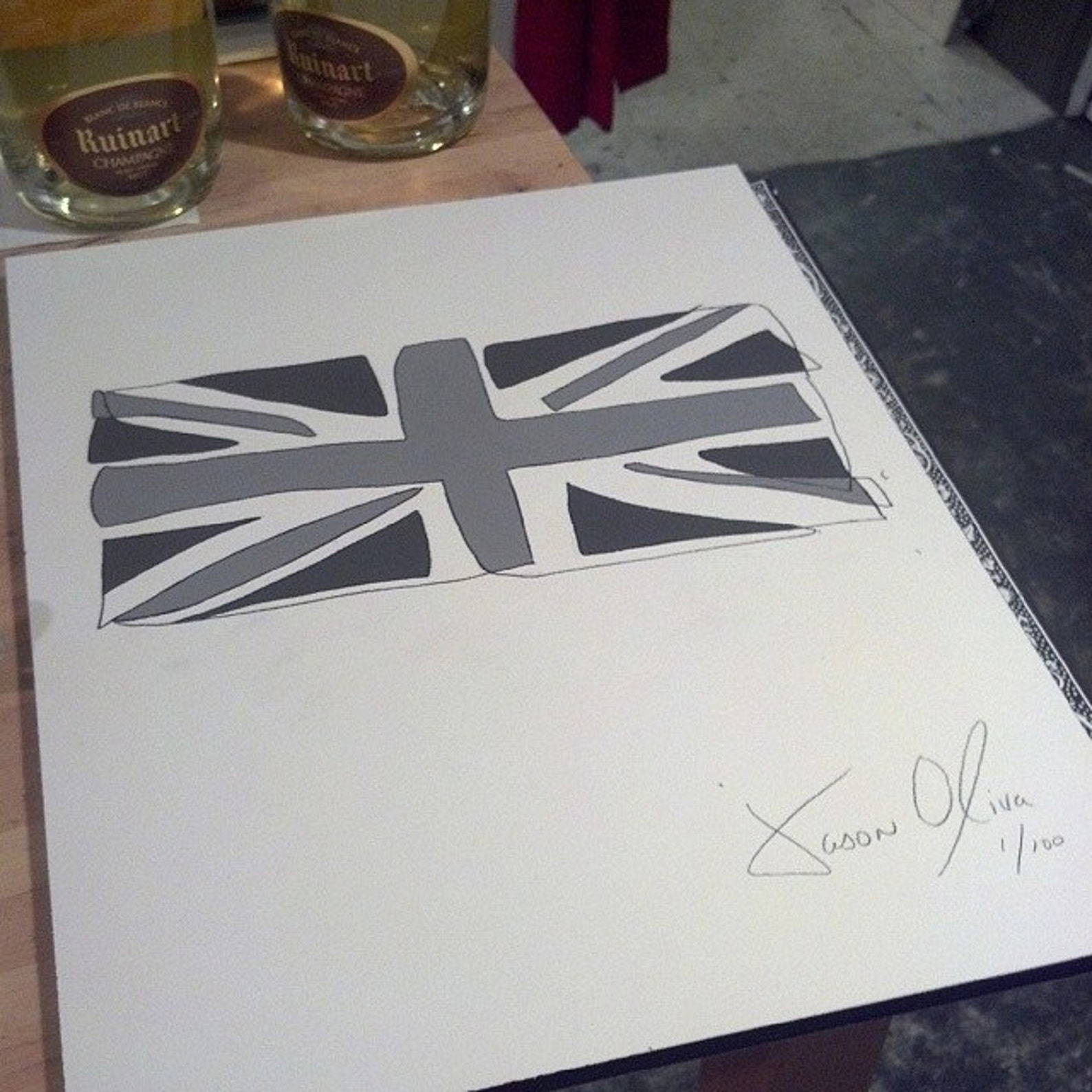 BRITISH FLAG, Small (grey): Hand Painted Work on Paper, Framed and ...