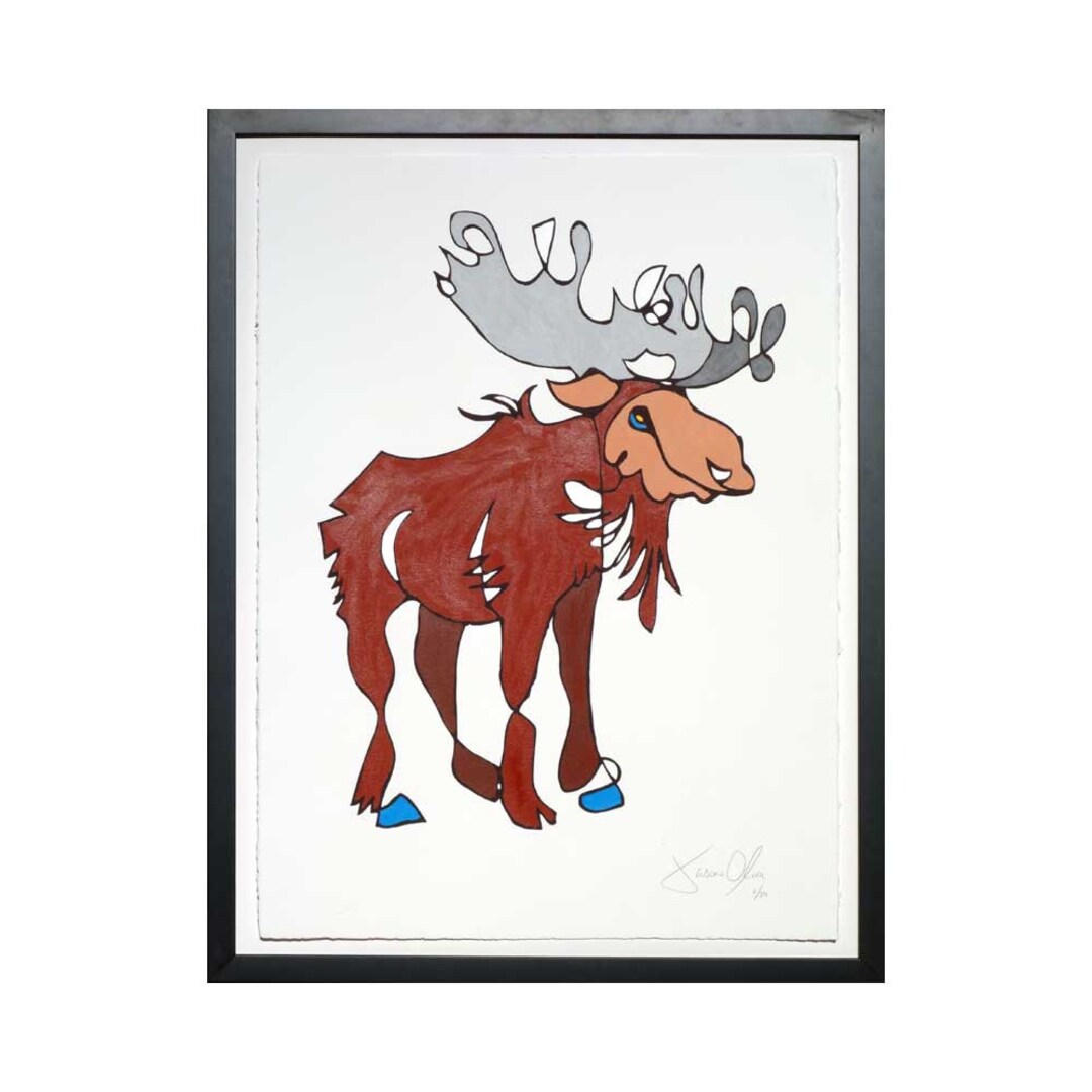 MOOSE, Medium (color): Hand Painted Work on Paper Framed Signed Edition ...