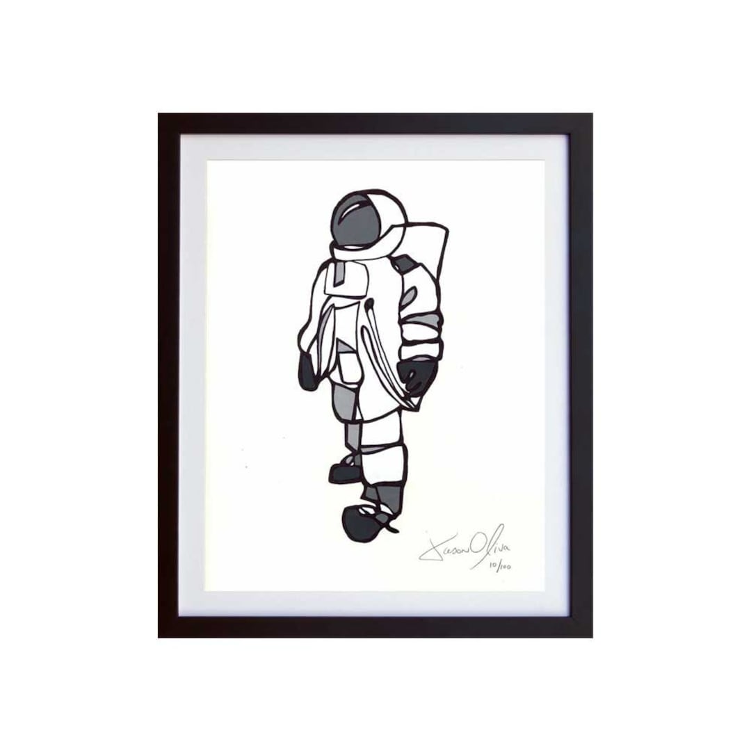 Astronaut Wall Art, Mixed Media Astronaut, Outer Space Art Small Grey ...