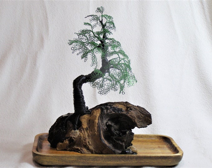 Twisted and Wrapped Black Iron and Green Steel Wire Bonsai Tree ...