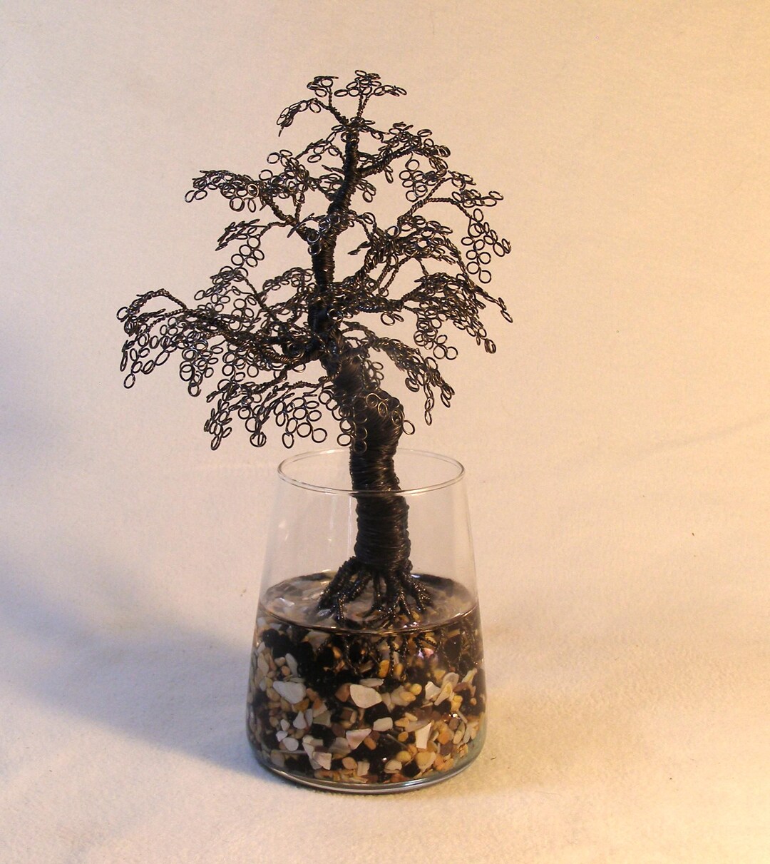 Twisted Black Iron Wire Bonsai Tree Sculpture in Glass Vessel - Etsy