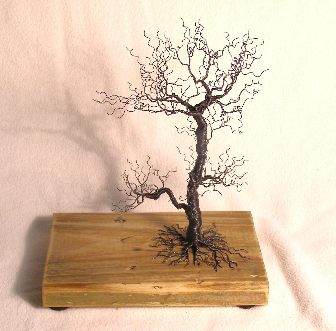 Black Iron Wire Bonsai Tree Sculpture on Reclaimed Wood - Etsy