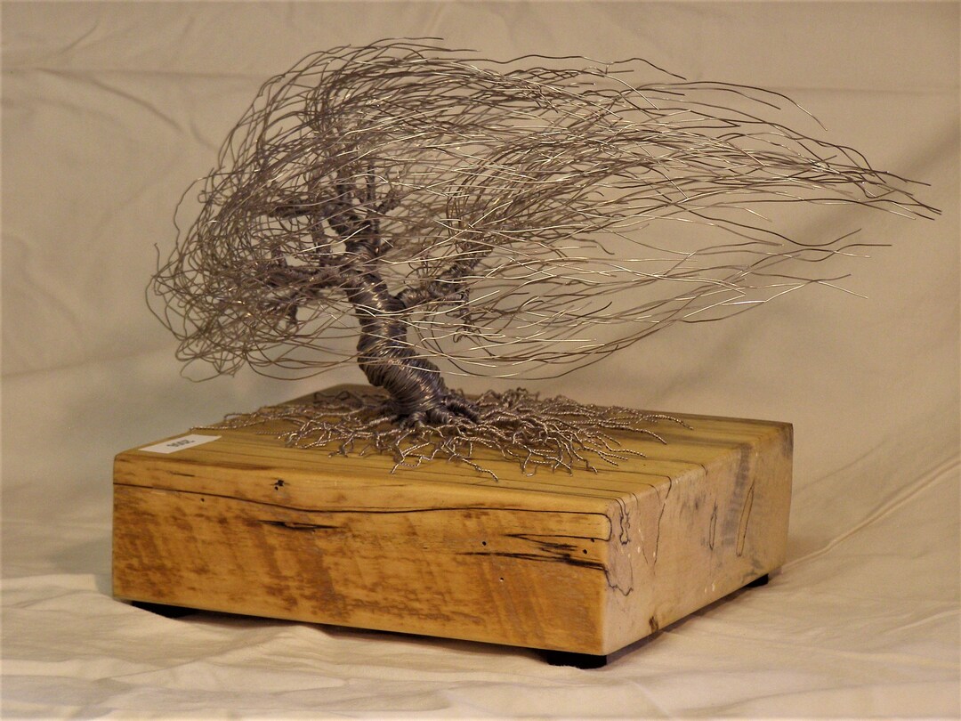 Twisted and Wrapped Stainless Steel Windswept Tree Sculpture on Spalted ...