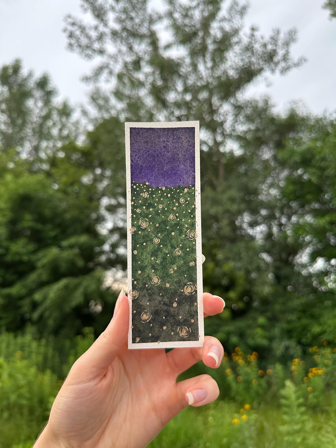Watercolor Fireflies Bookmark | Handmade Original | Lightning Bug ...