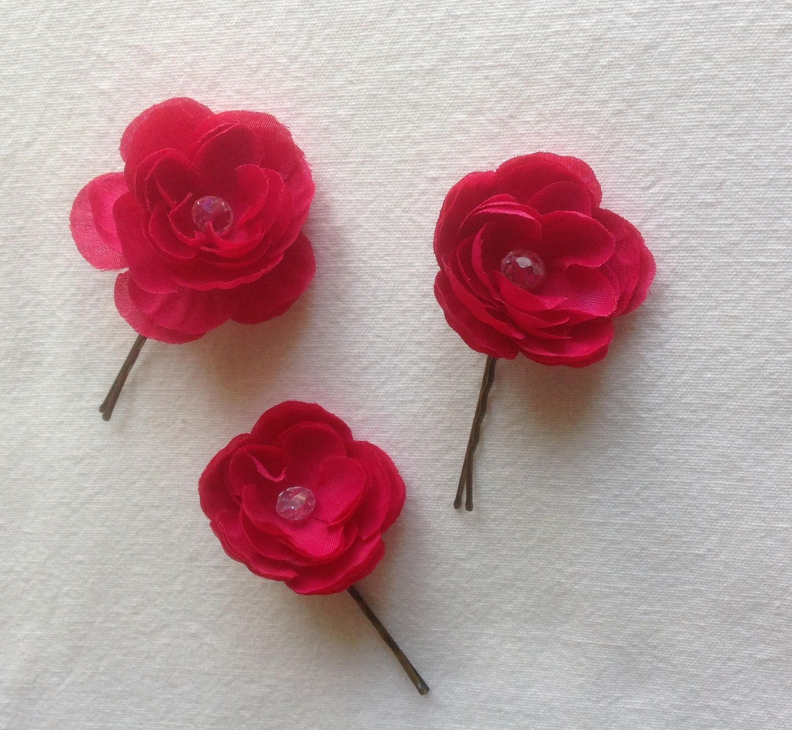 Red Rose Hair Pins Set of 3 Flower Hair Pins Wedding Hair - Etsy