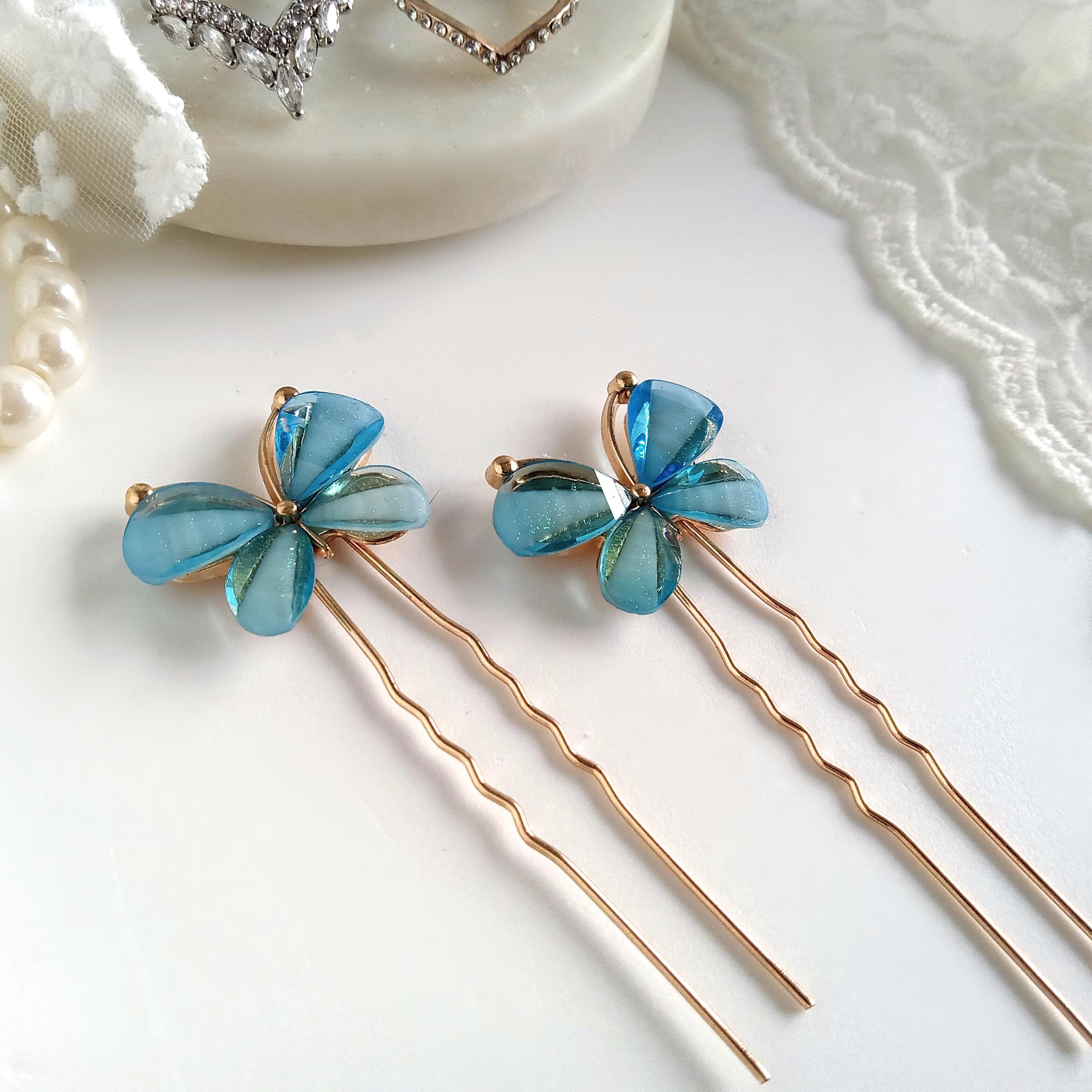 Blue Butterfly Hair Pin, Wedding Hair Pins, Butterfly Wedding Hair ...