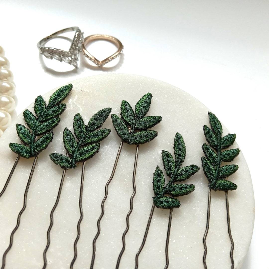 Leaves Hair Pins, Greenery Embroidery Leaf Clips, Wedding / Flower Girl ...