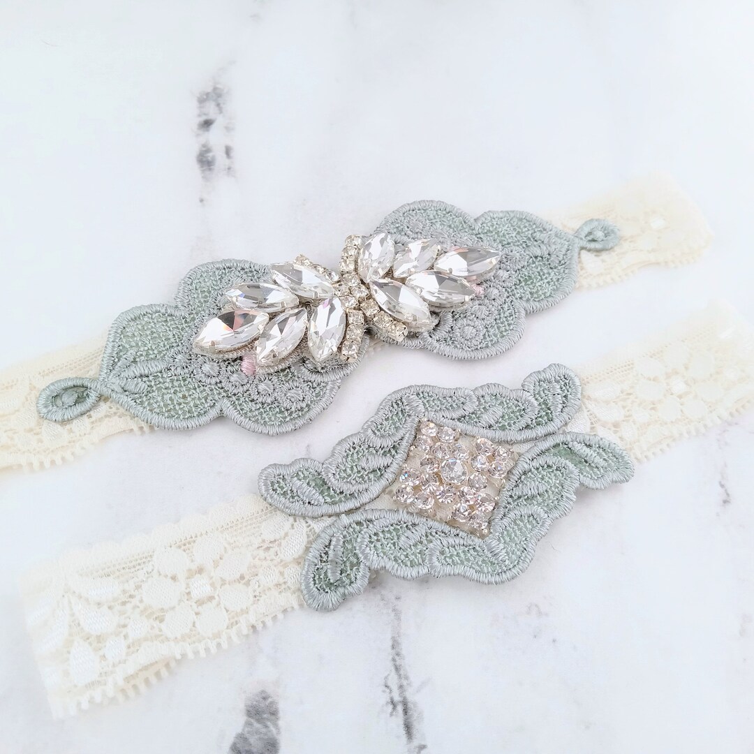 Sage Green Wedding Garters, Ivory Lace Garters for Wedding, Garter Set ...