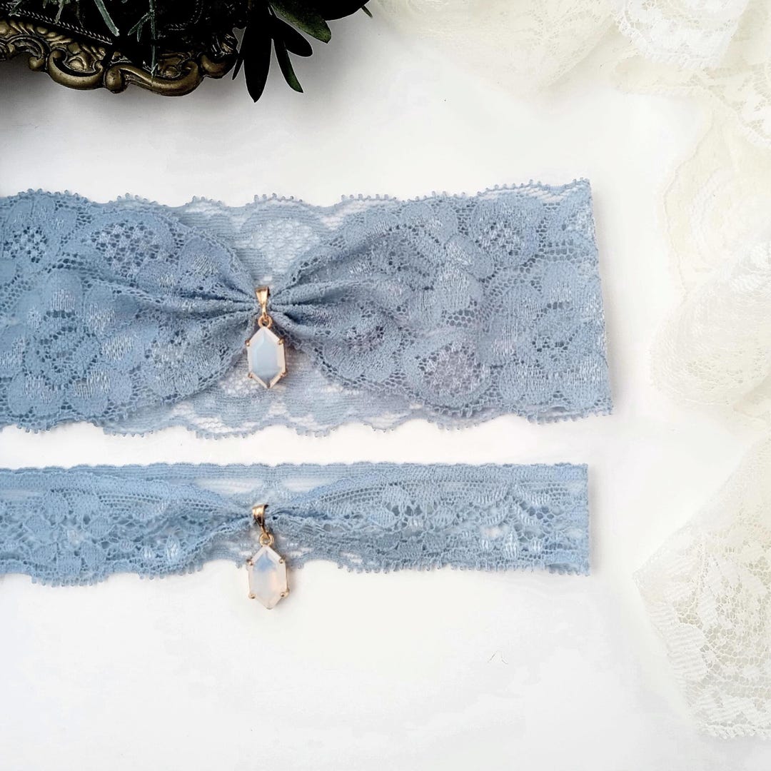 Wedding Garter Blue, Lace Bridal Custom Sized Single or Set for Bride ...