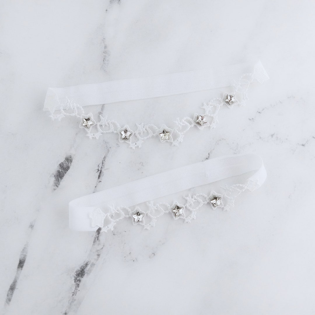 Celestial Wedding Garters, Off-white Bridal Garters With Stars, Wedding ...