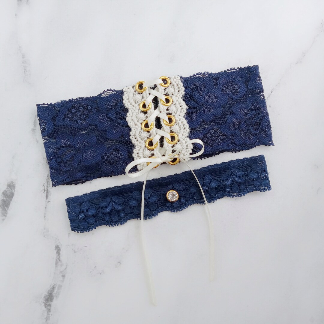 Navy Blue and Gold Wedding Garters, Lace Garter With Toss, Garters for ...