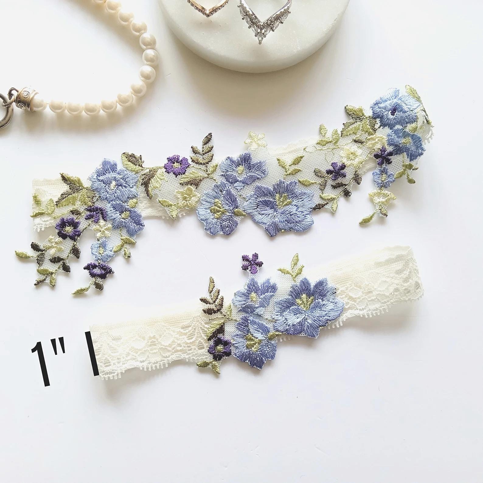 Wedding Garter Set, Something Blue Wildflower Bridal Shower Gift for ...