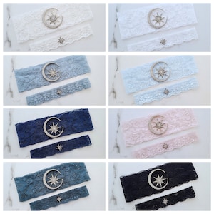 Stars and Moon Wedding Garter Set, Celestial Garters, Garters With ...