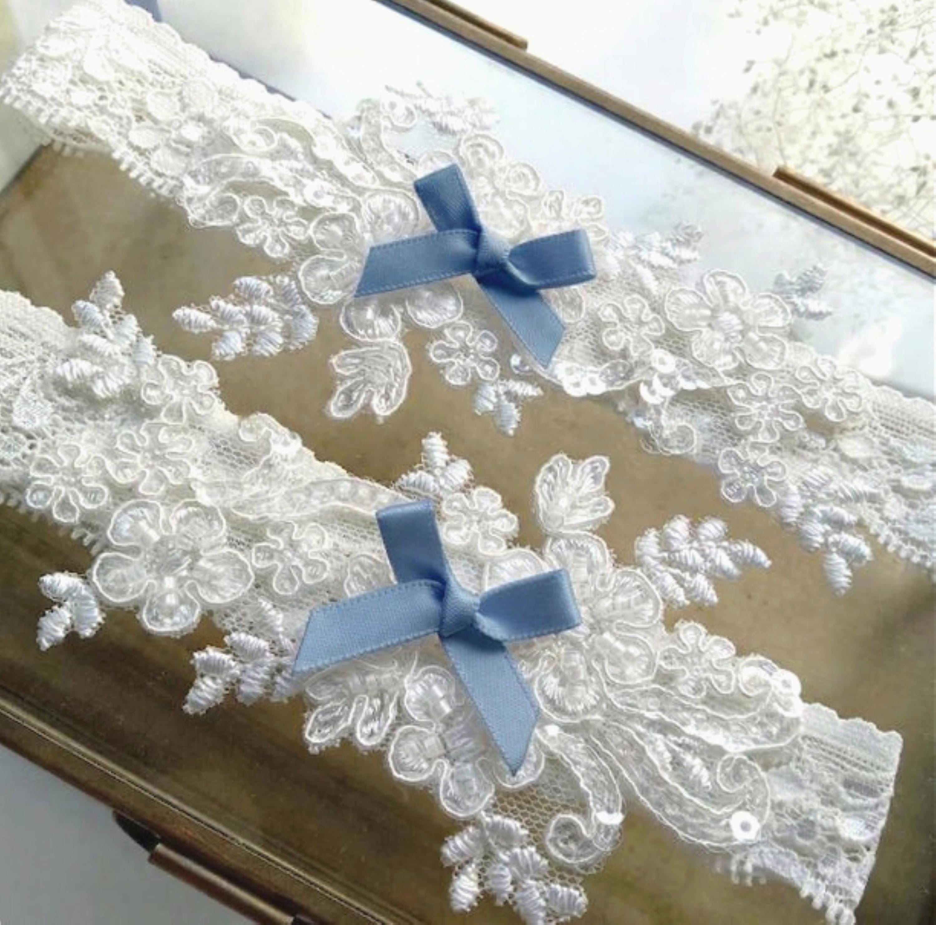 Light Blue Wedding Garter, Ivory Garter for Wedding, Single or Set ...