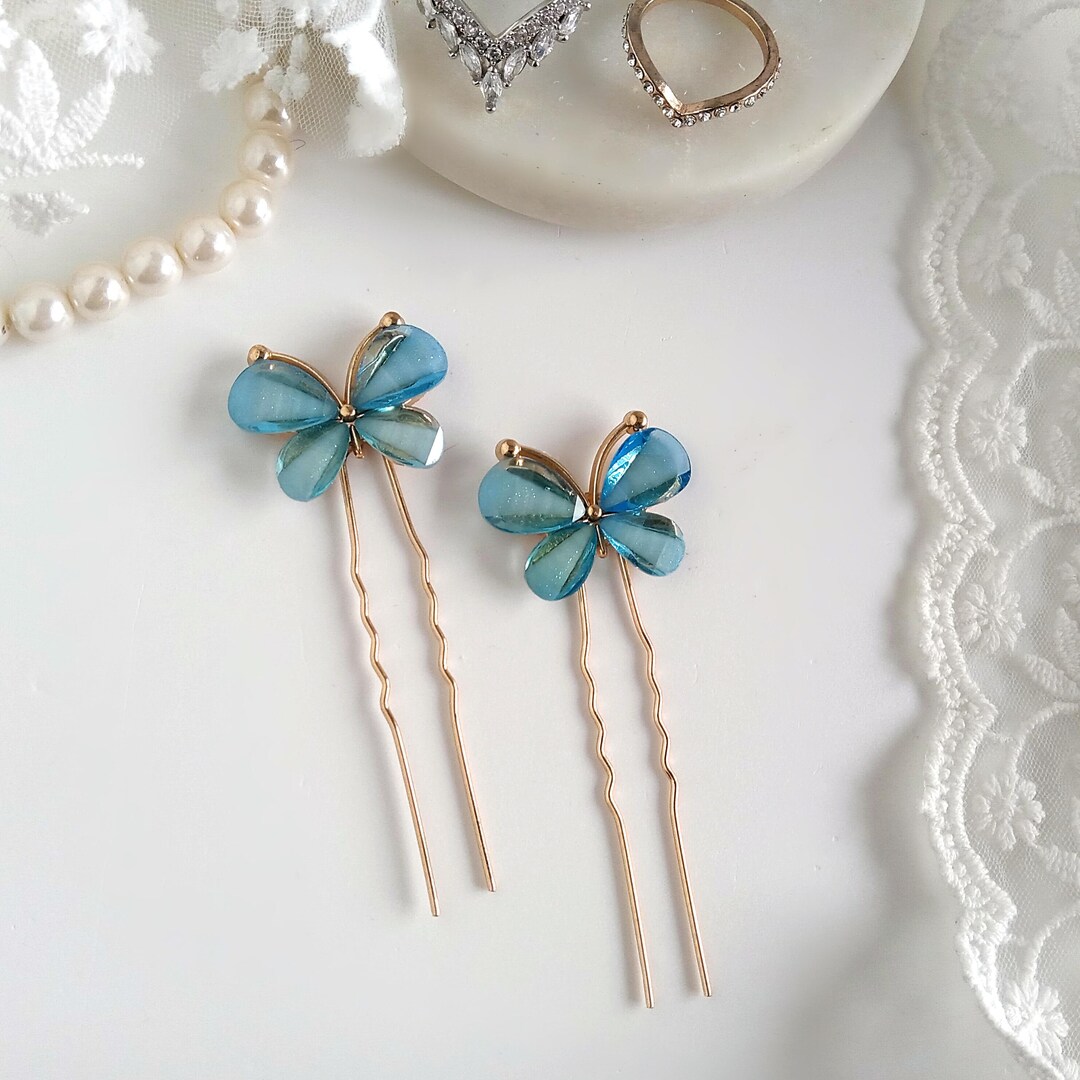 Blue Butterfly Hair Pin, Wedding Hair Pins, Butterfly Wedding Hair ...