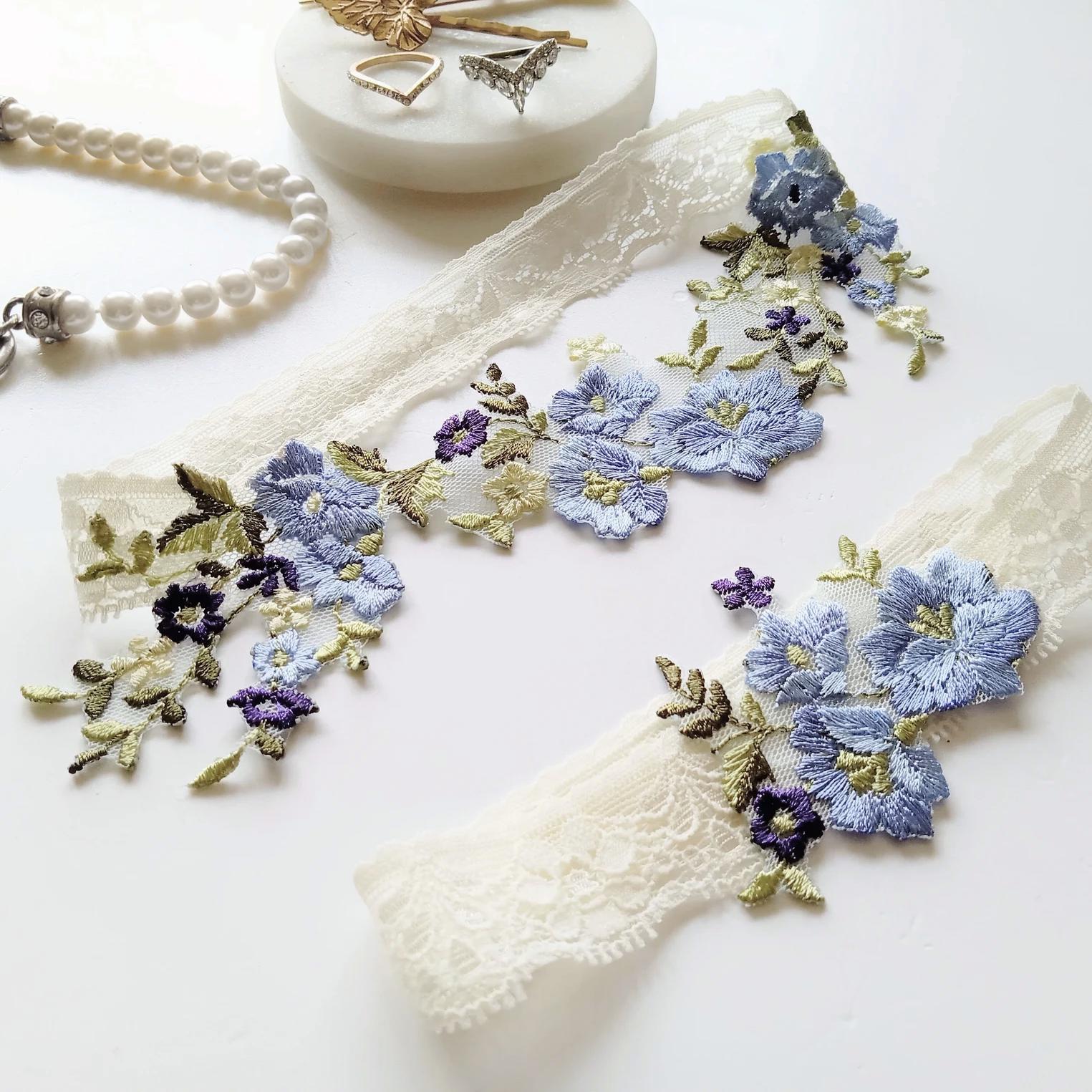 Wedding Garter Set, Something Blue Wildflower Bridal Shower Gift for ...