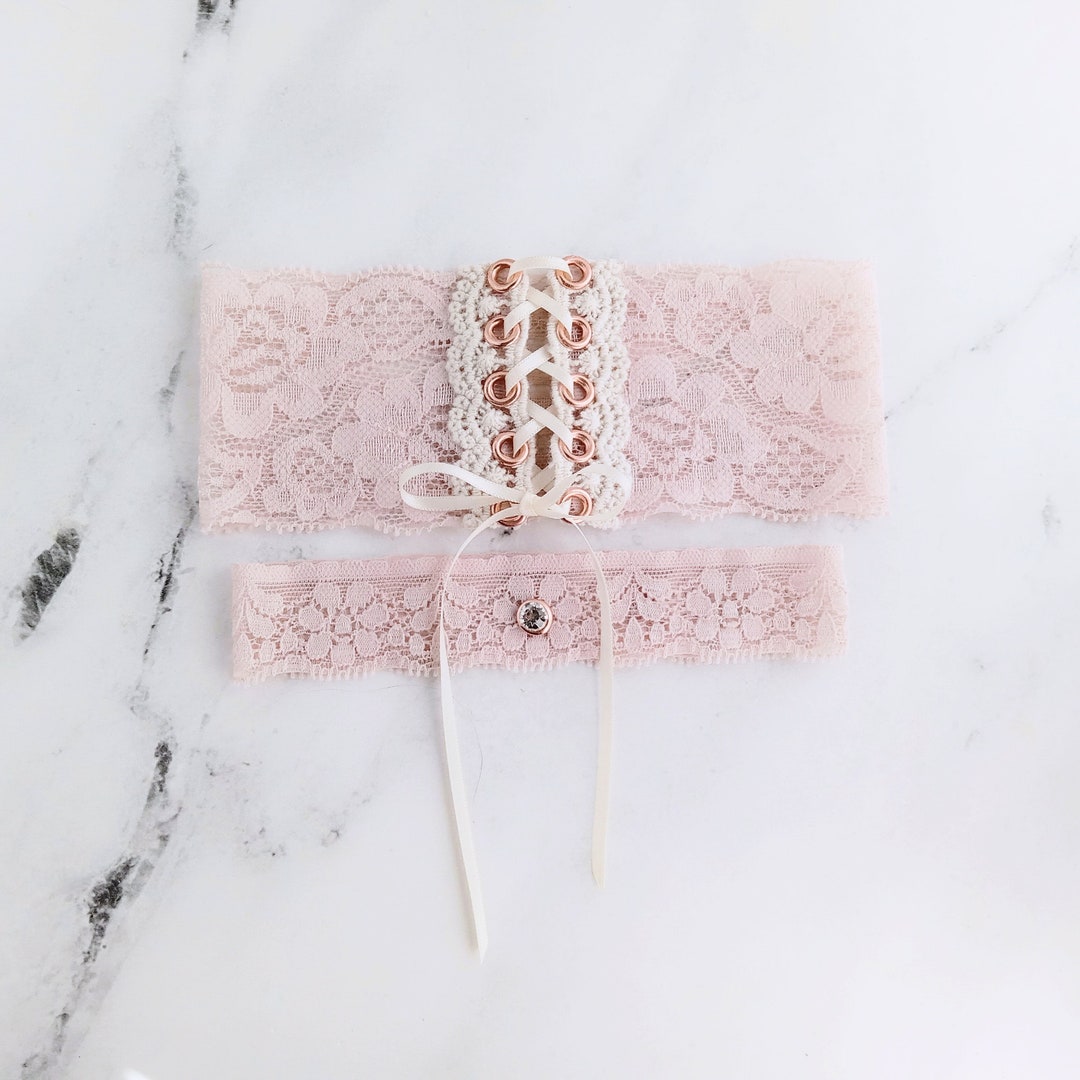 Garters for Wedding, Stretch Lace Blush / Rose Gold / Ivory Keepsake ...