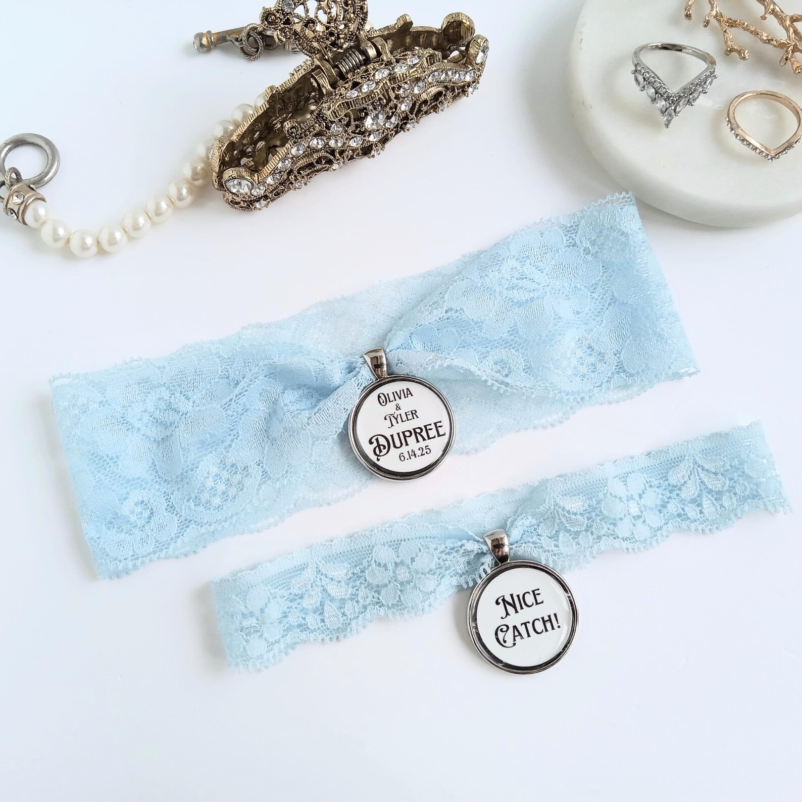 Personalized Wedding Garter, Something Blue Name Bridal Stretch Lace ...