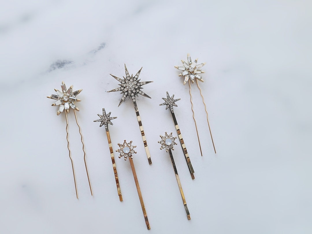 Star Hair Pins Set of 7 Gold Wedding Hair Pins Crystal - Etsy