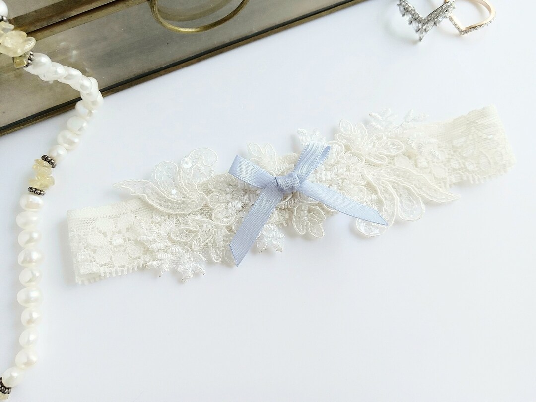 Light Blue Wedding Garter, Ivory Garter for Wedding, Single or Set ...