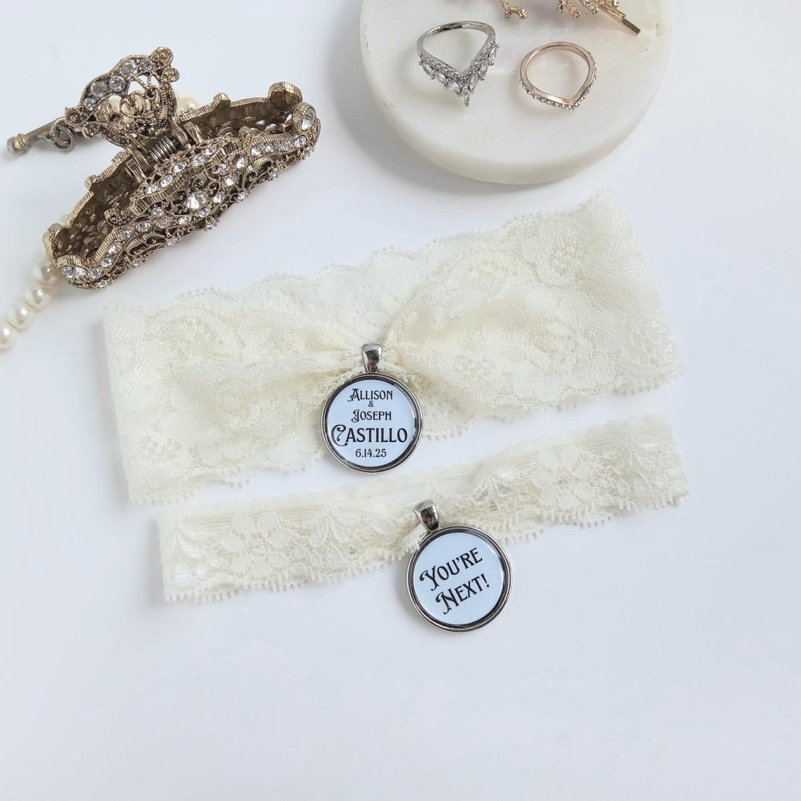 Personalized Wedding Garter, Something Blue Name Bridal Stretch Lace ...
