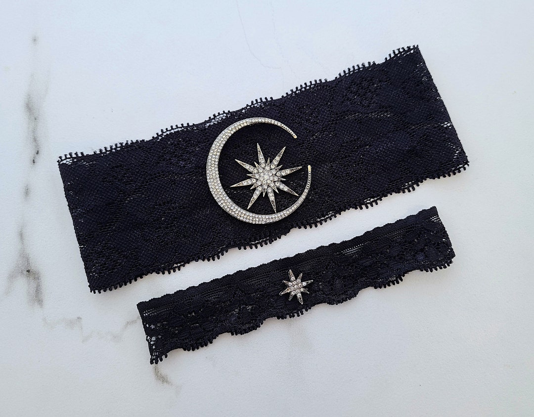 Celestial Wedding Garter Set, Stars and Moon Garters, Garters With ...