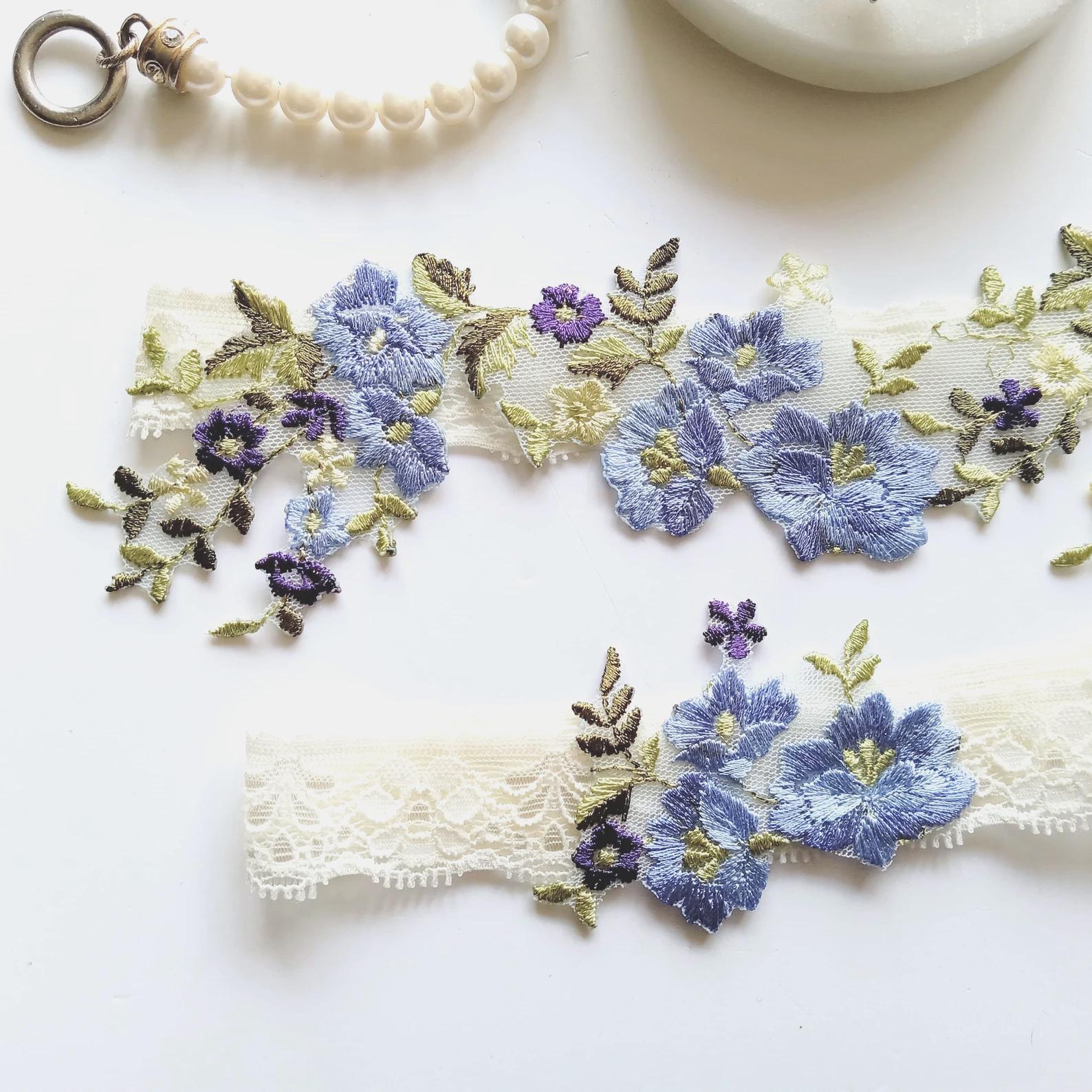 Wedding Garter Set, Something Blue Wildflower Bridal Shower Gift for ...