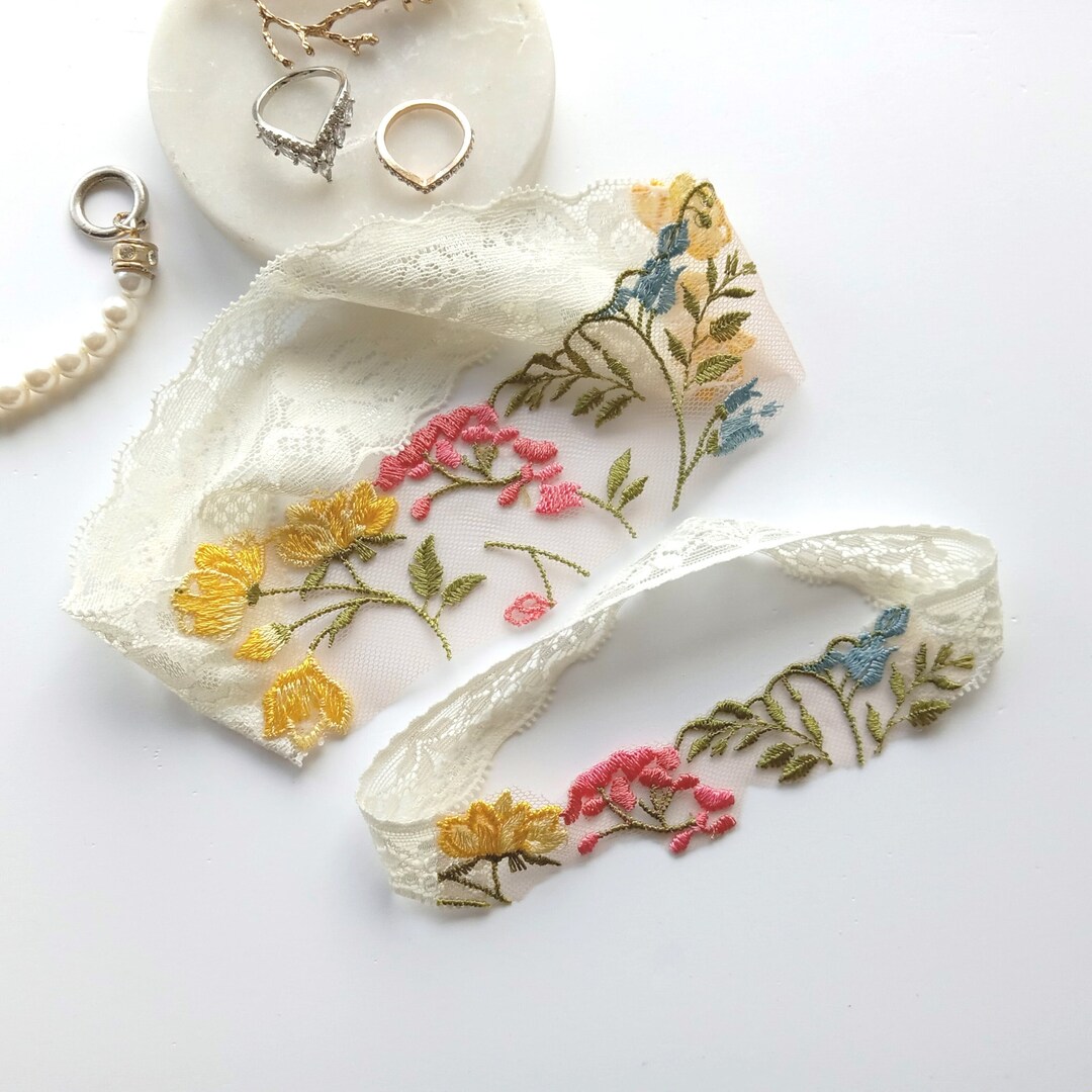 Wildflower Wedding Garter Set, Colorful Embroidery Keep and Toss Lace ...