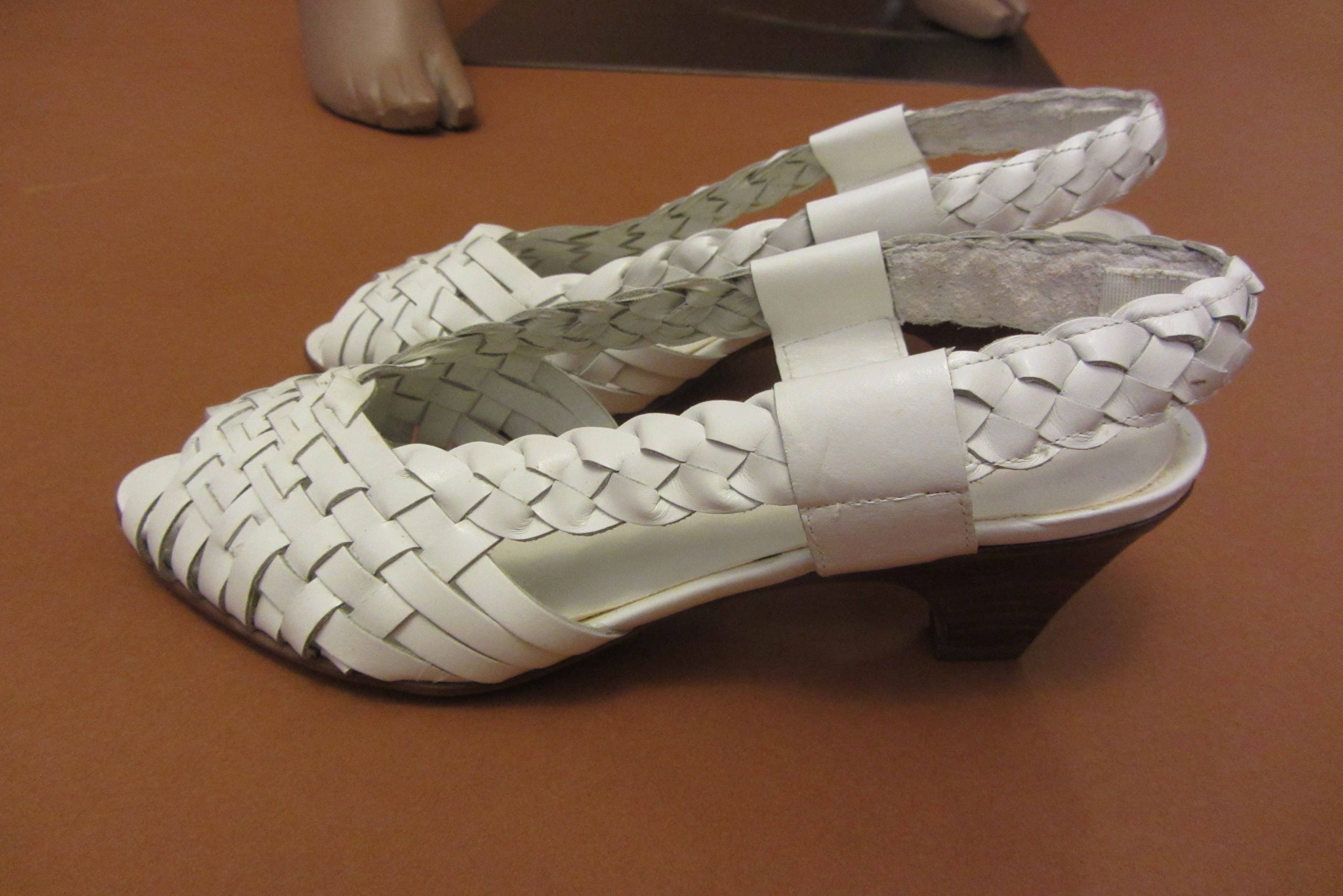 1980s Braided Leather Sandals | 80's Summer Slingback - Etsy