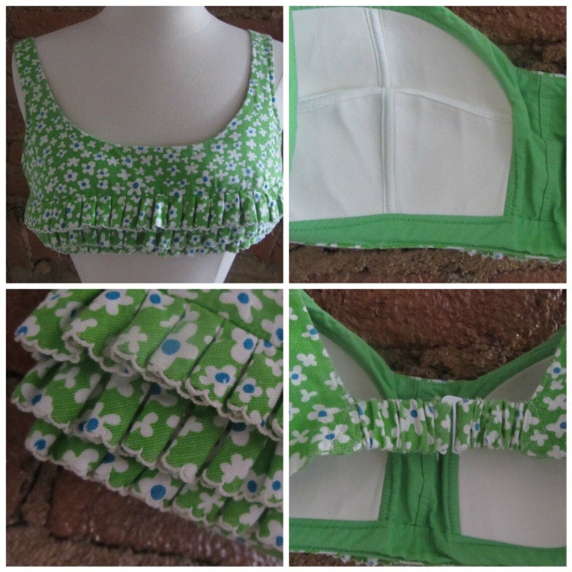 1960s Lime Green Floral Ruffle Sun Top 60s Mid Century Mod - Etsy