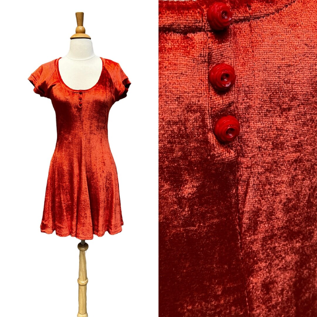 1970s Rust Orange Velour Mini Dress - Etsy