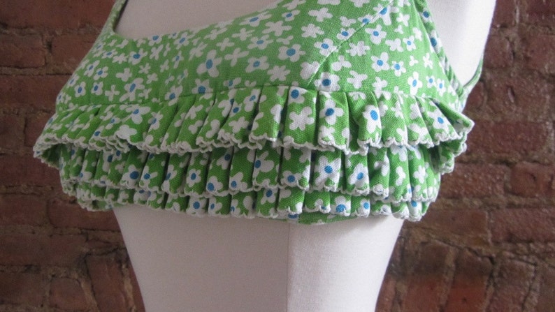 1960s Lime Green Floral Ruffle Sun Top 60s Mid Century Mod - Etsy
