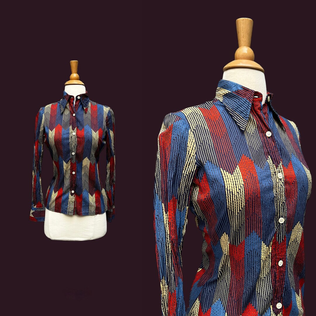1970s Op Art Print Shirt | 70's Art Deco Retro Disco - Etsy