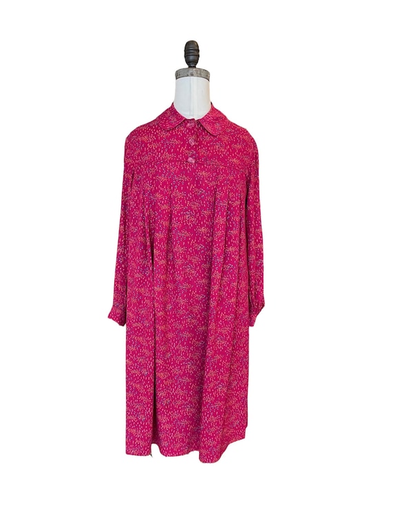 1970s raspberry pink floral trapeze dress - Gem
