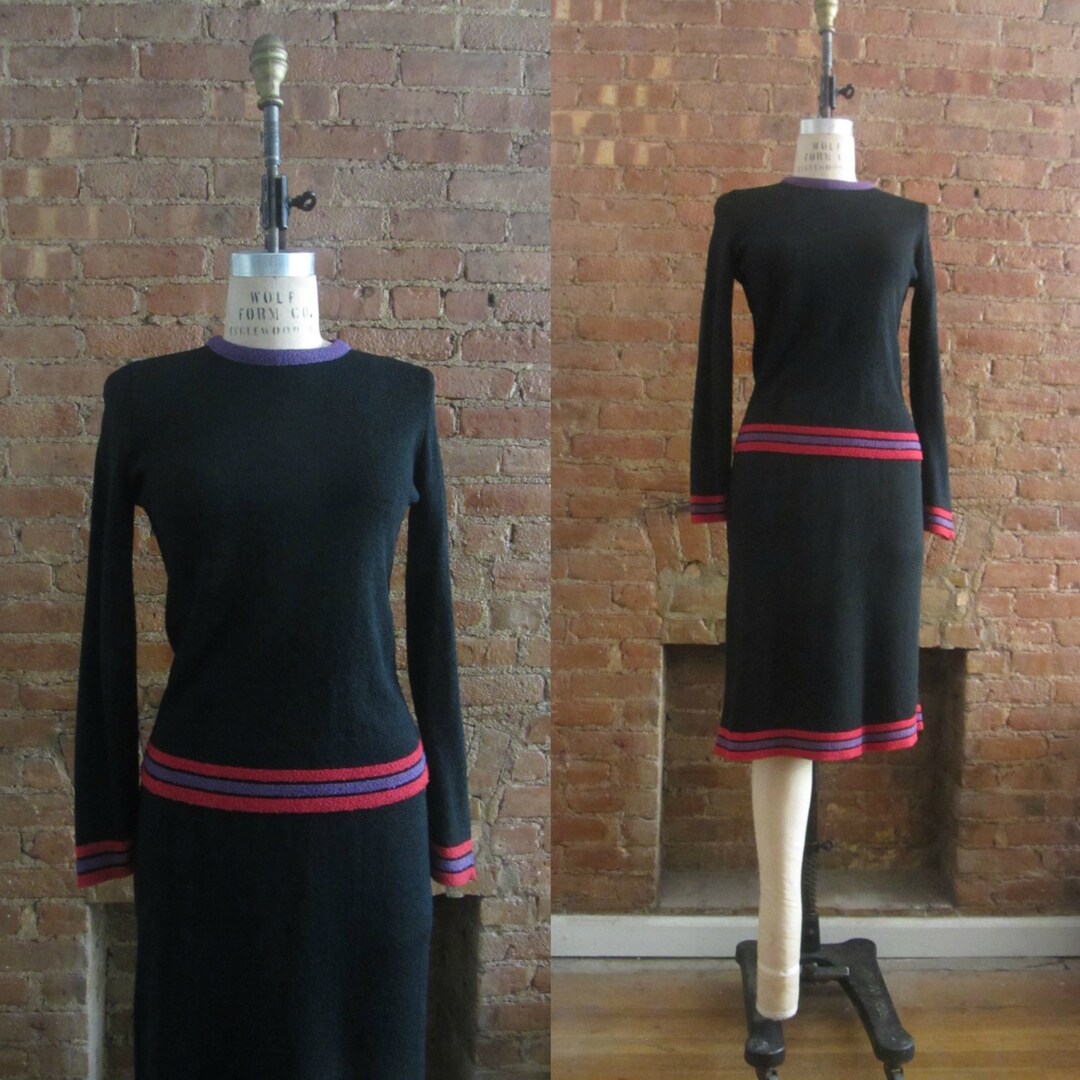 1970s Bonnie Cashin Black Knit Skirt Set 70's Does 30's Art Deco Style ...